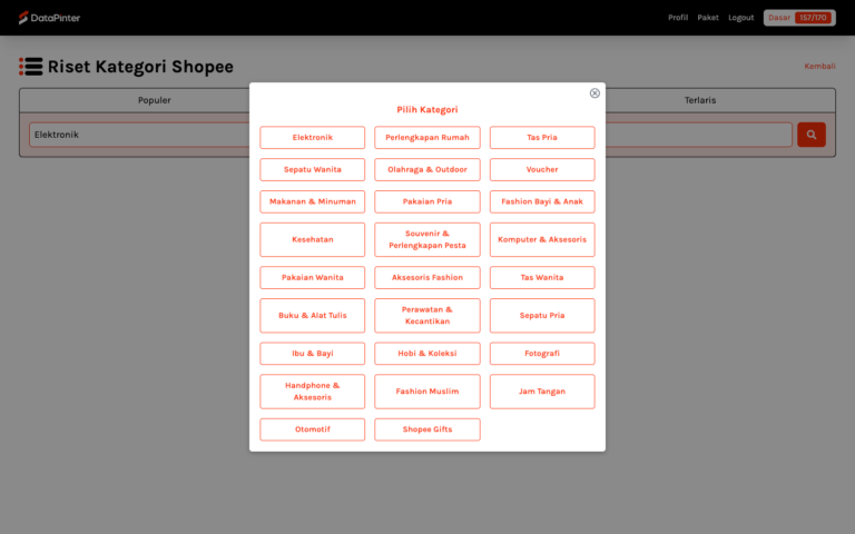 Tools Riset Produk Terlaris di Shopee Tiktok No.1 - DataPinter