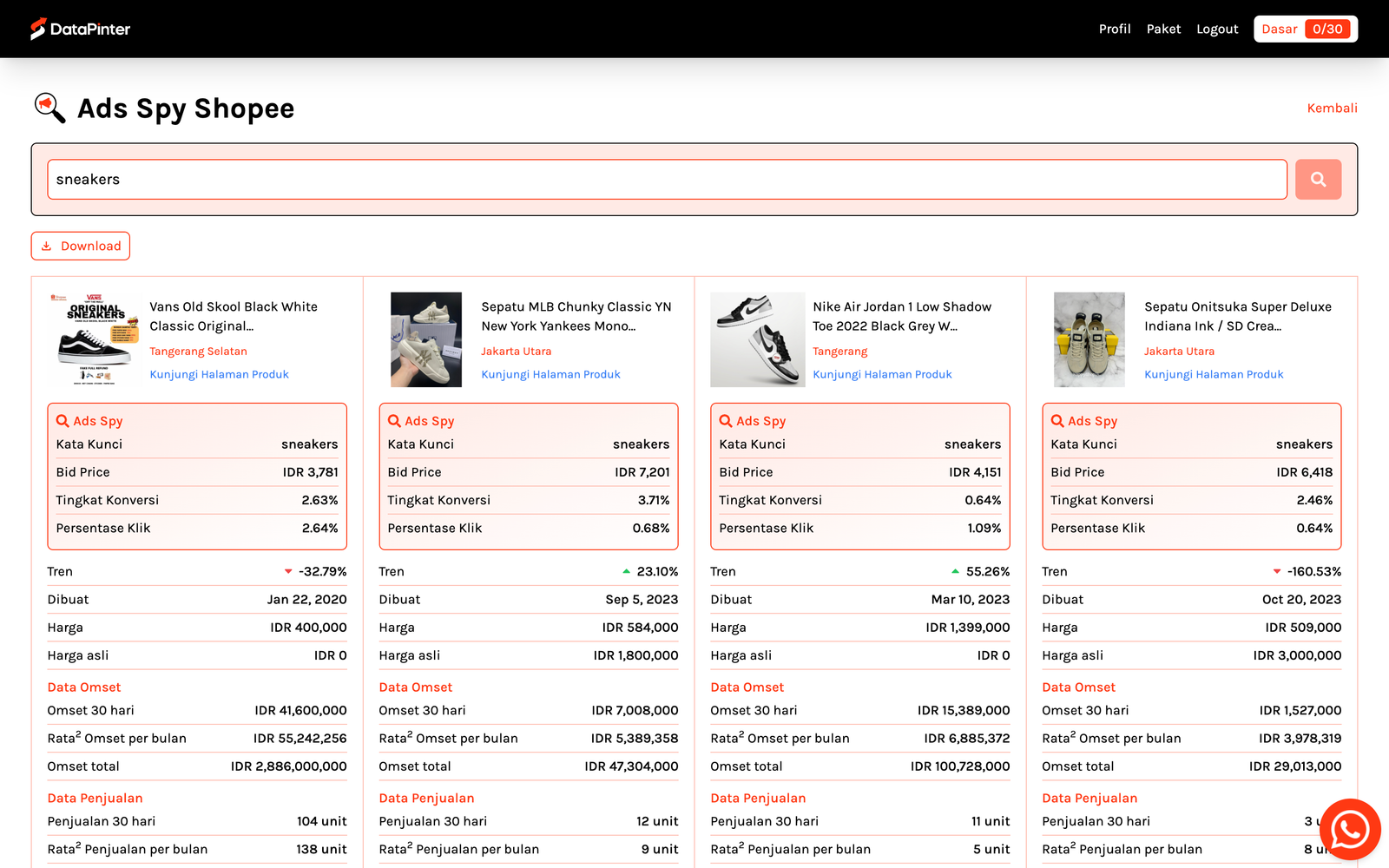 Tools Riset Produk Terlaris di Shopee Tiktok No.1 - DataPinter