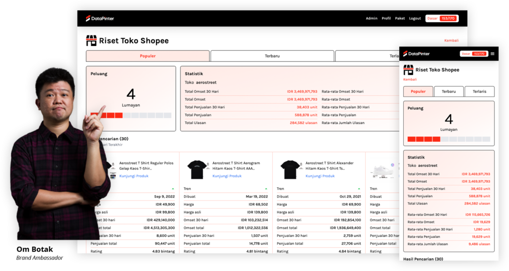 Tools Riset Produk Terlaris di Shopee Tiktok No.1 - DataPinter