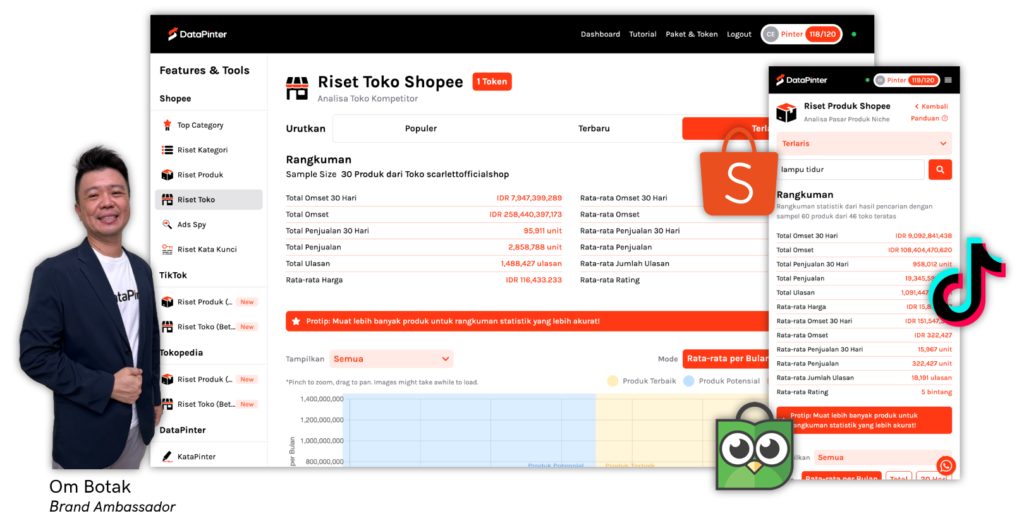 Tools Riset Produk Terlaris di Shopee Tiktok No.1 - DataPinter