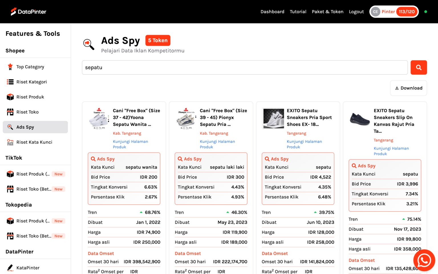 Tools Riset Produk Terlaris di Shopee Tiktok No.1 - DataPinter