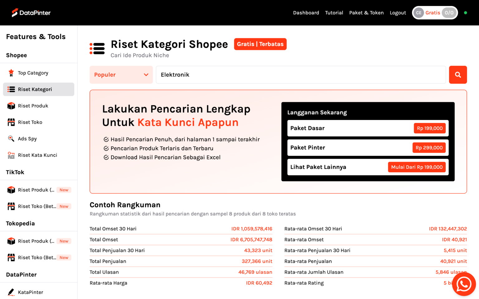 Tools Riset Produk Terlaris di Shopee Tiktok No.1 - DataPinter
